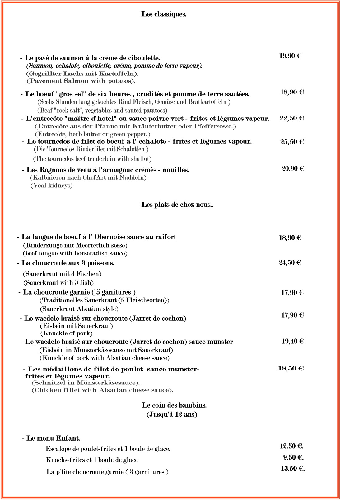 Notre carte | Restaurant la maison
